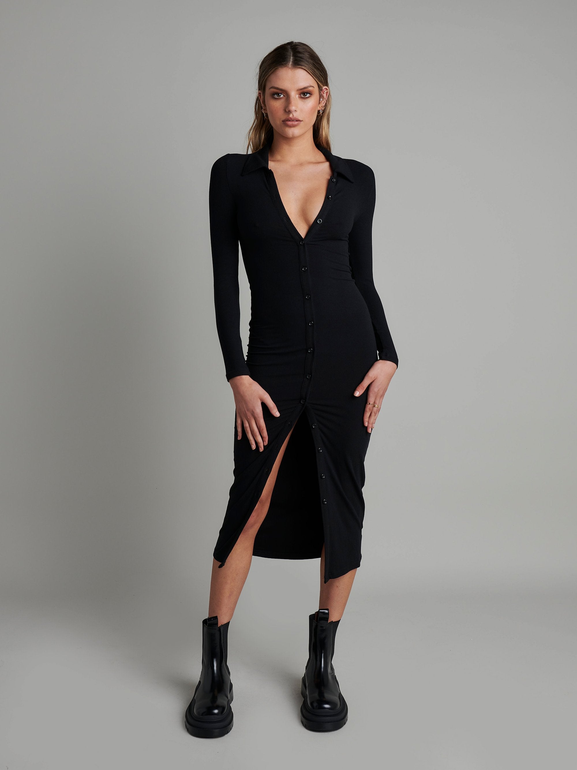 POLO MAXI DRESS - BLACK – debasebrand